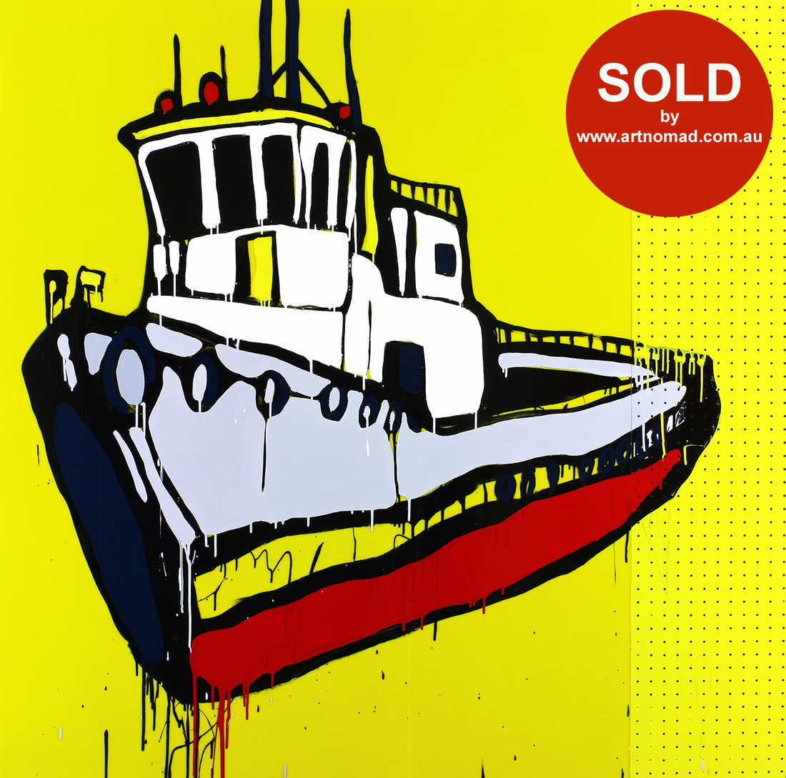 YELLOW TUG BOAT in stock at Art Nomad